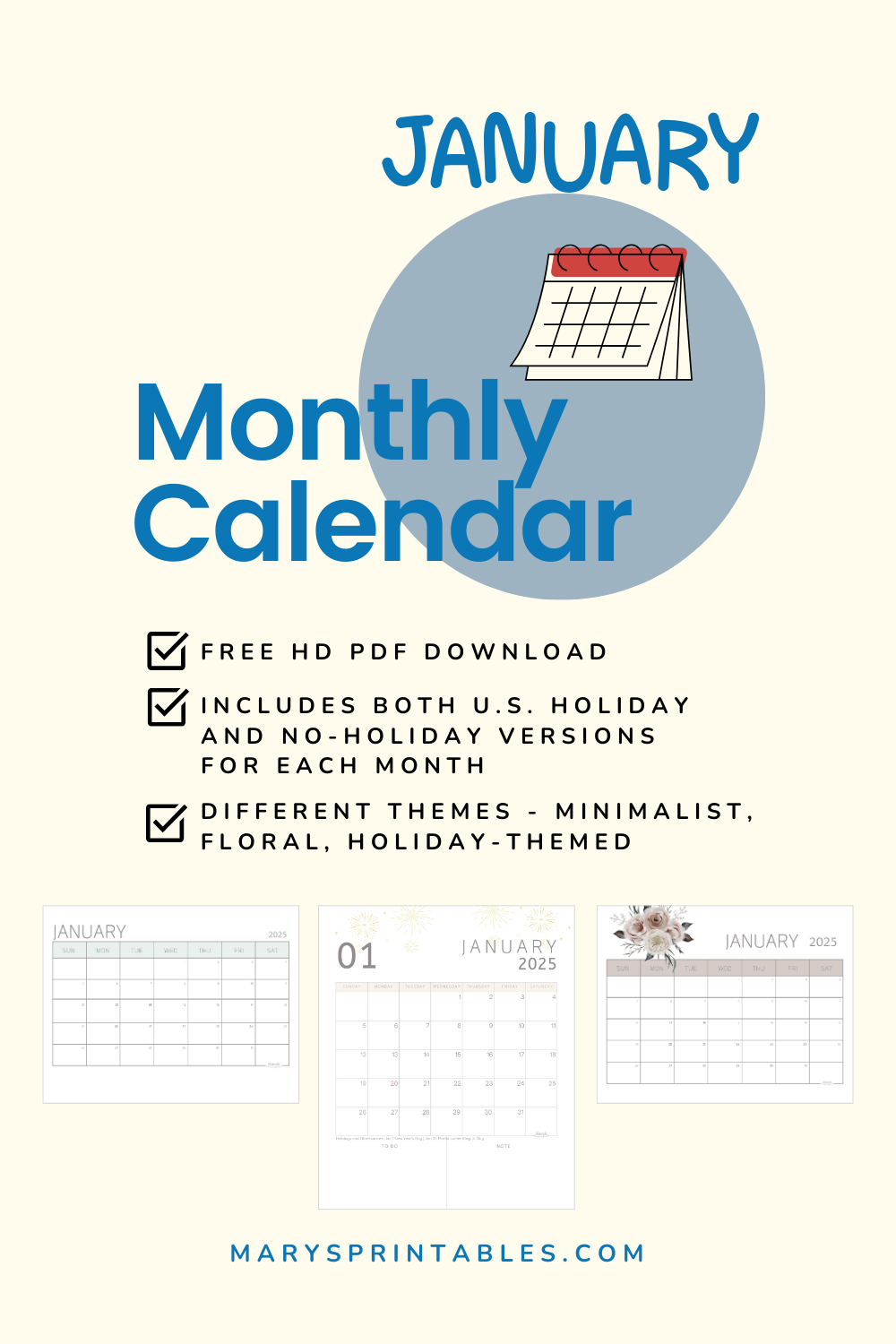 January 2026 Calendar Printable – Free Monthly Designs