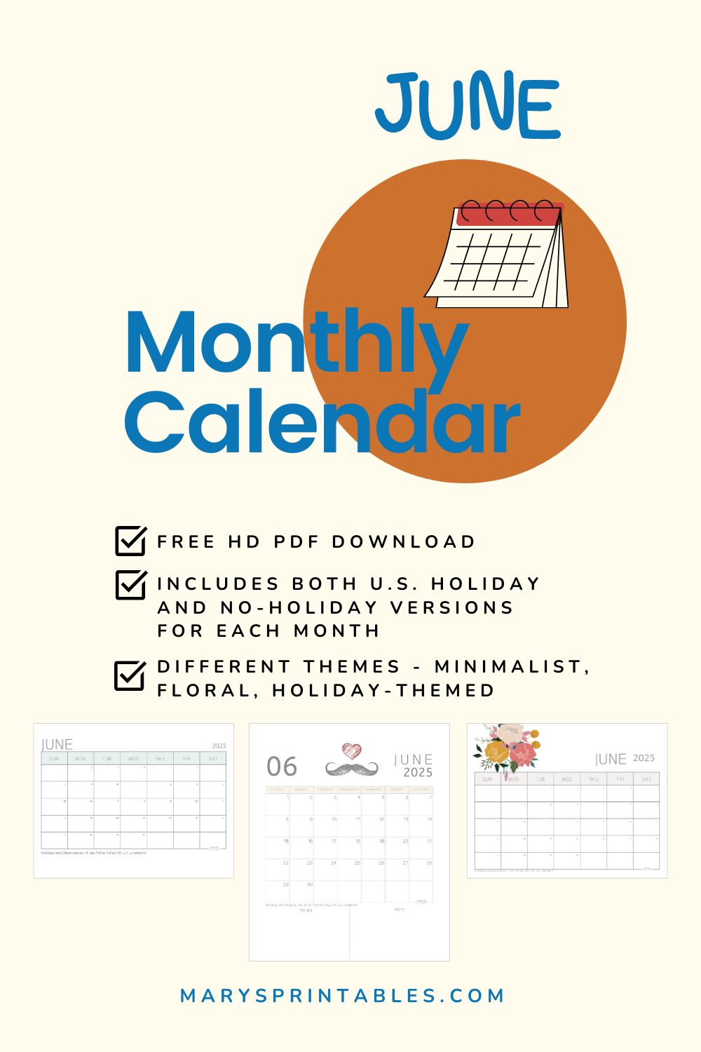 Printable Calendar June 2026 – Free Monthly Designs