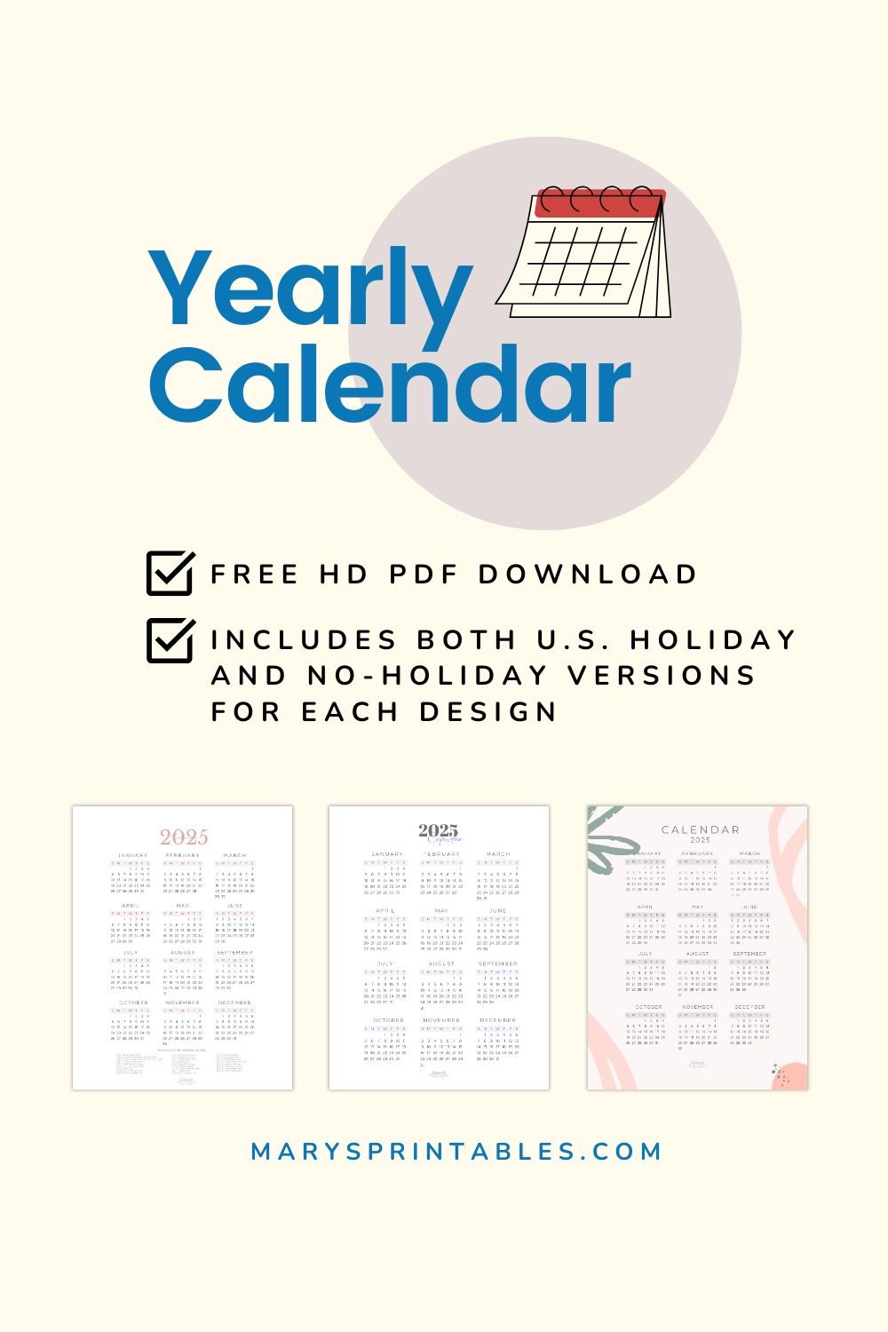 2025 Printable Yearly Calendar - Minimalist and Practical Designs
