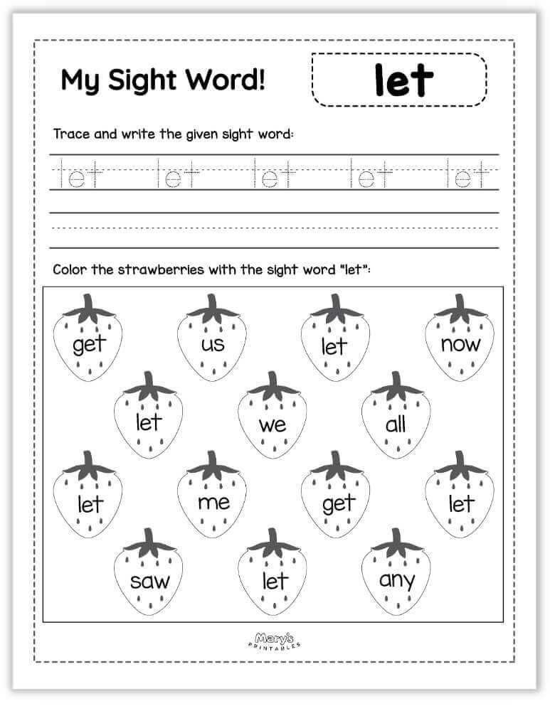 Printable Sight Words – Free Kindergarten Sight Word Worksheets