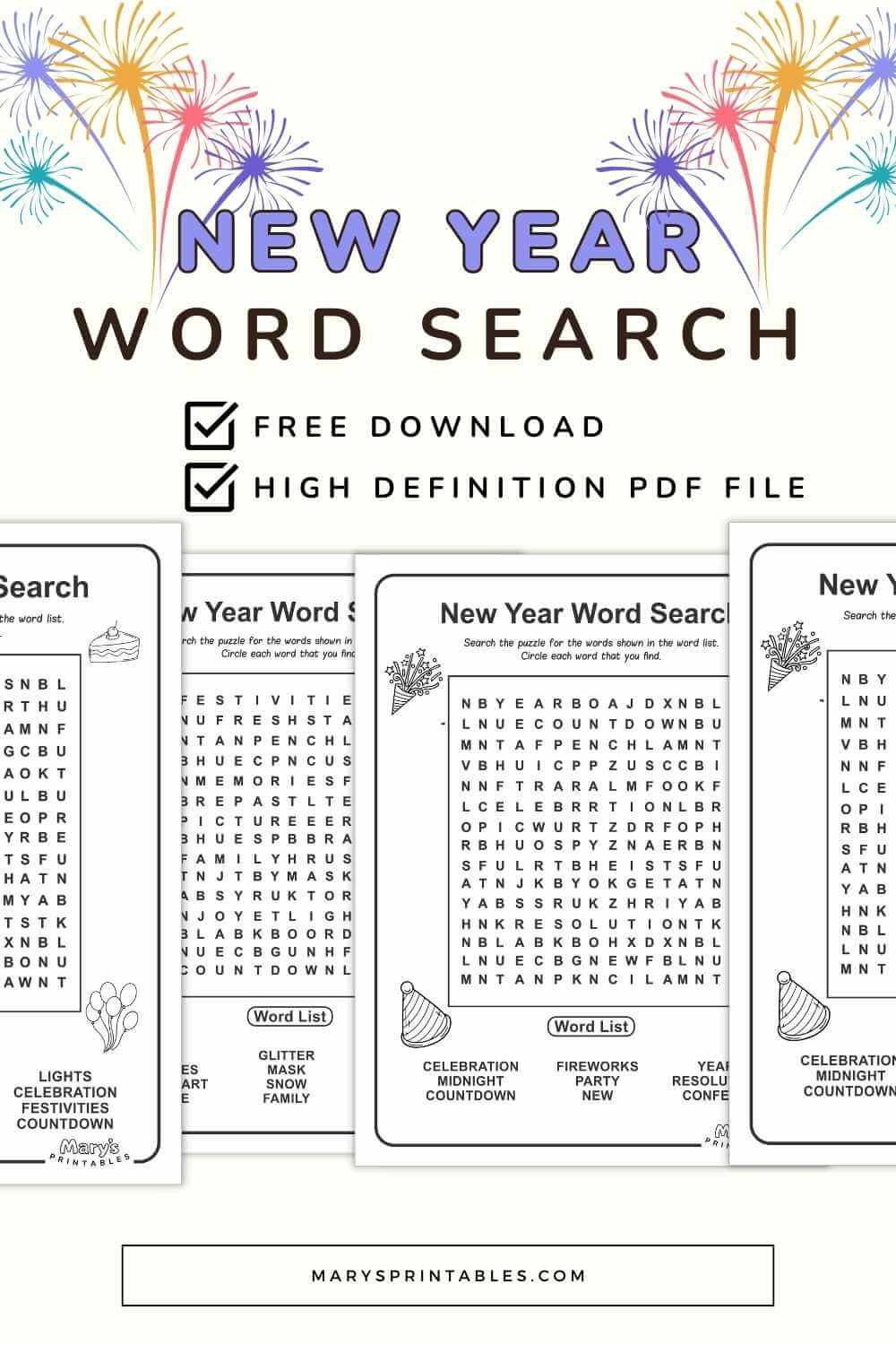 New Year Word Search Printable – Fun Holiday Activity for Kids
